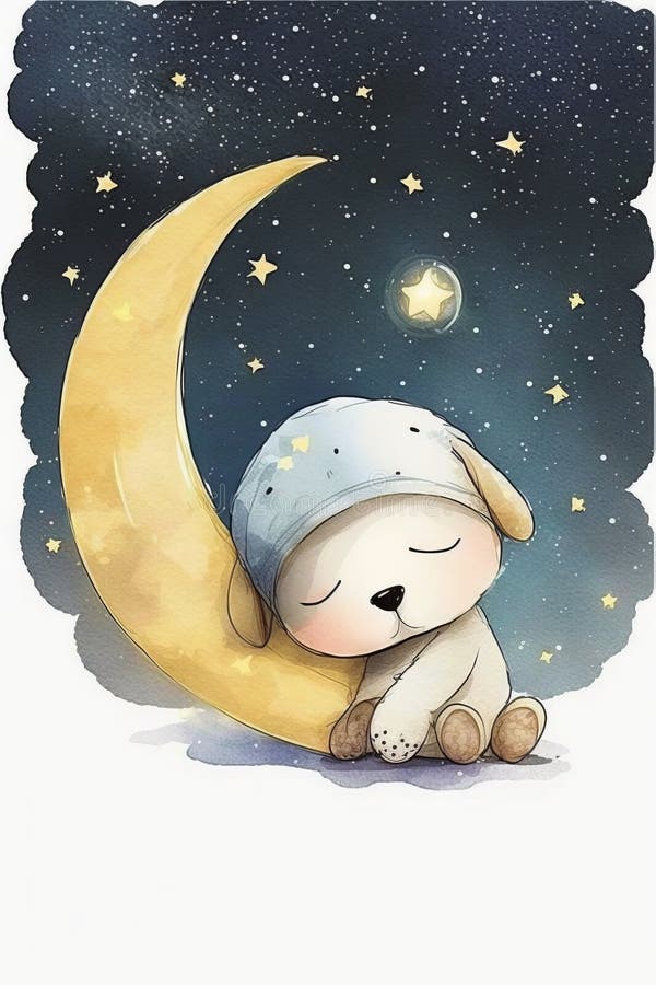 Cute Furry Dog Sleeping on Quarter Moon Image Generative AI Stock ...