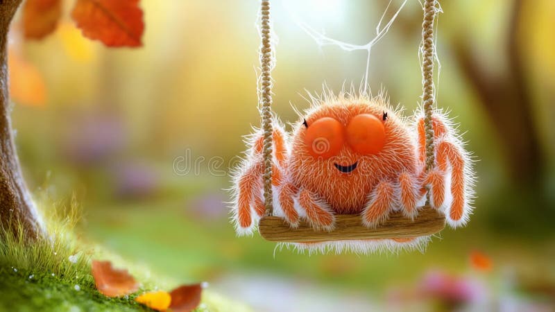 Cute Furry Spider on a Swing with Autumn Background Stock Video - Video ...