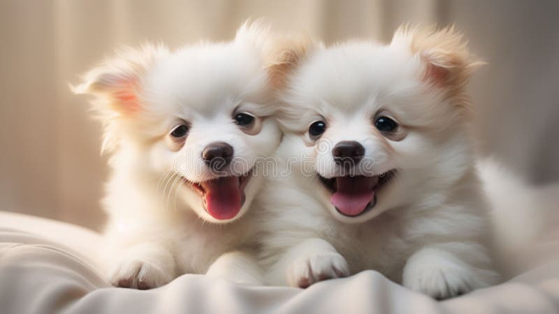 A Cute Furry Two Puppy Showing a Happy Smiley Stock Illustration ...
