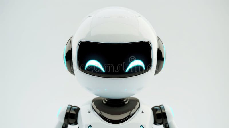Cute Futuristic Robot with Big Eyes on White Background Stock ...