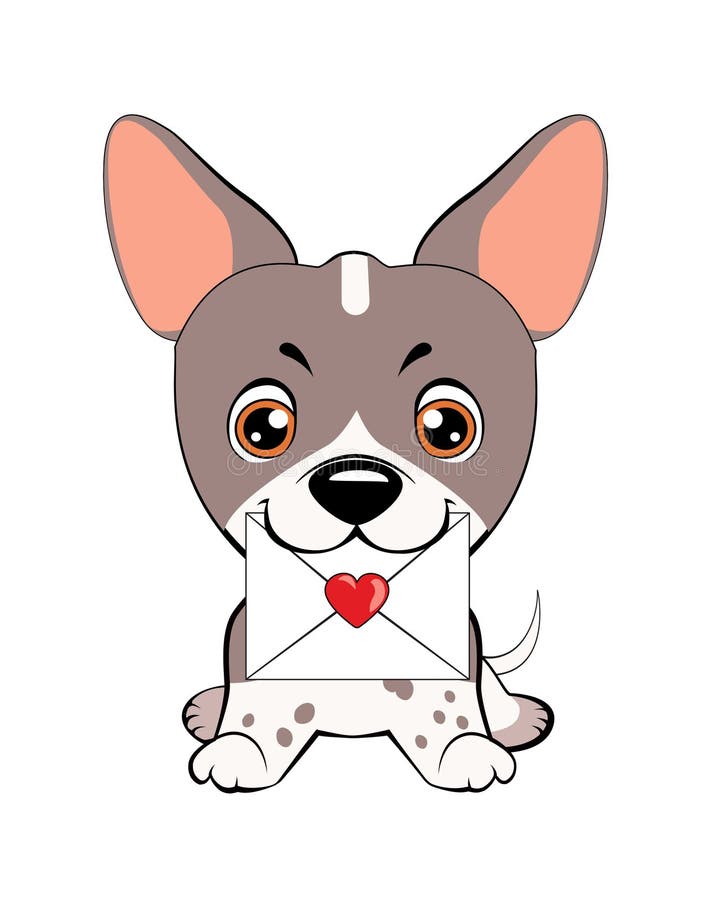 Cute Fuzzy Dog Delivering Mail Envelope Stock Vector - Illustration of ...