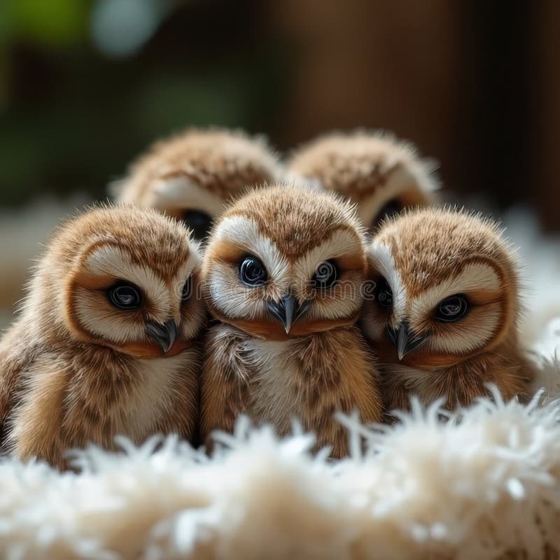 Cute and Fuzzy Owls in a Nurturing Environment Stock Photo - Image of ...