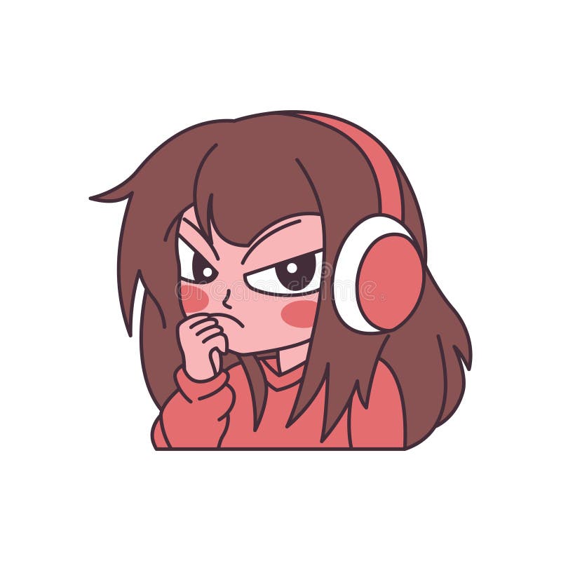 Cute Gamer Girl Cartoon Character Wearing Headset With Angry Expression Stock Vector