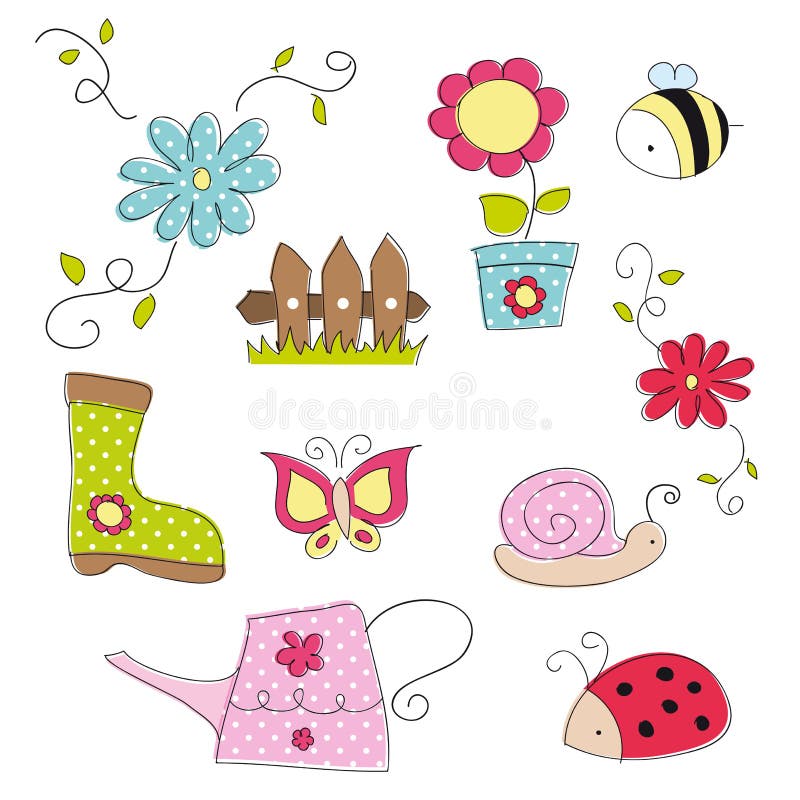 Garden doodle elements stock vector. Illustration of pink - 30022134