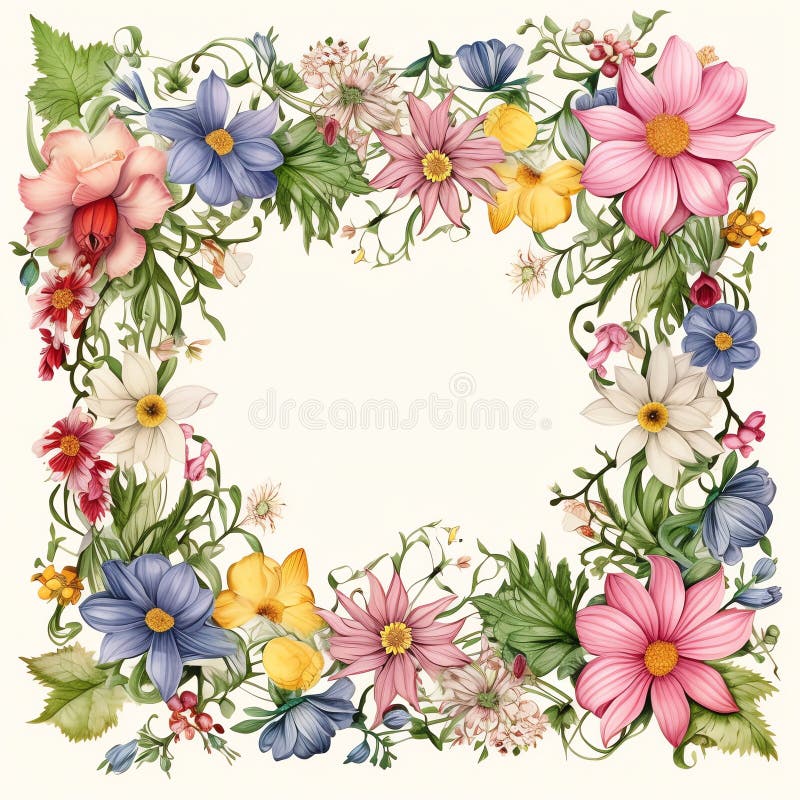 Cute Garden Elegance Floral Frame Watercolor Stock Illustration ...
