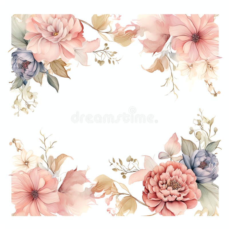 Cute Garden Elegance Floral Frame Watercolor Stock Illustration ...