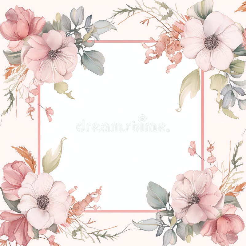 Cute Garden Elegance Floral Frame Watercolor Stock Illustration ...