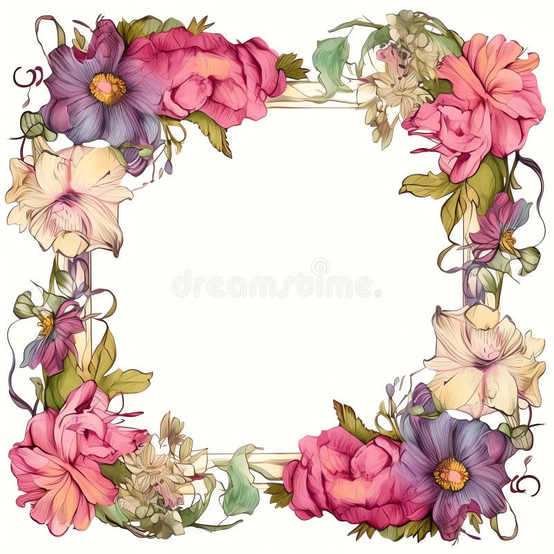 Cute Garden Whimsy Floral Frame Watercolor Stock Illustration ...