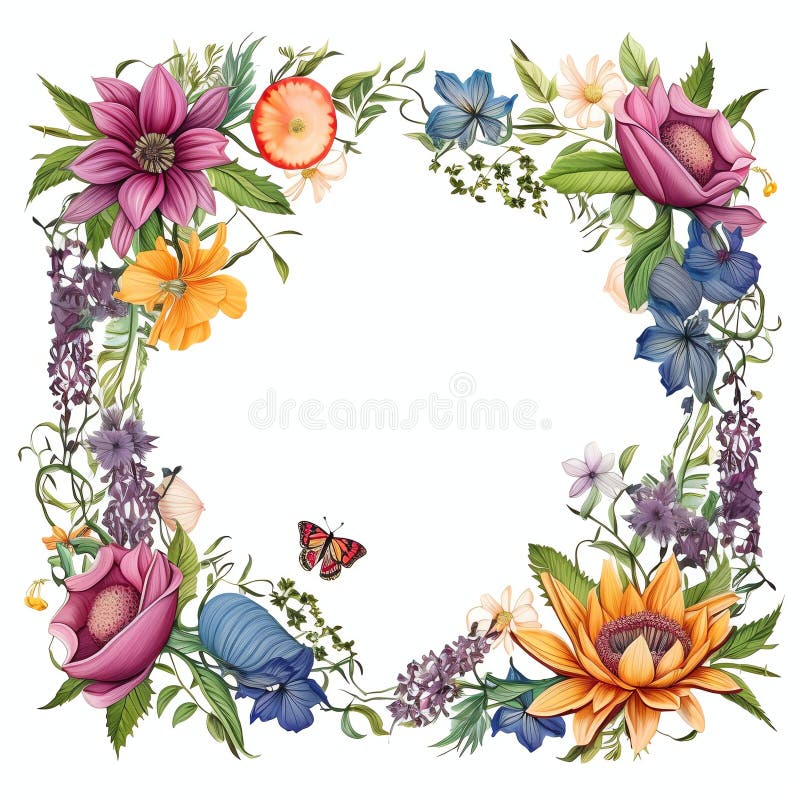Cute Garden Whimsy Floral Frame Watercolor Stock Illustration ...