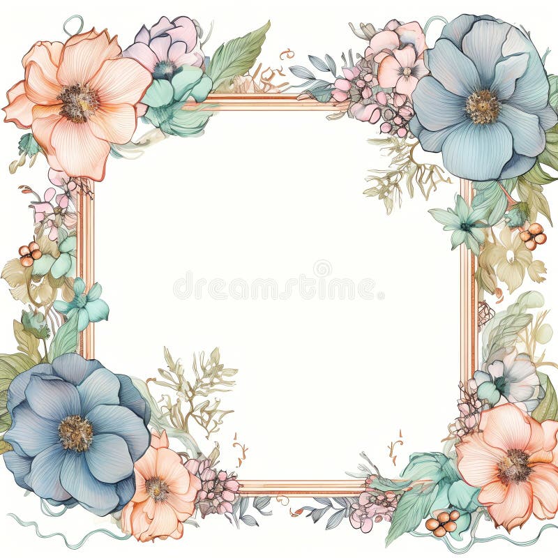 Cute Garden Whimsy Floral Frame Watercolor Stock Illustration ...