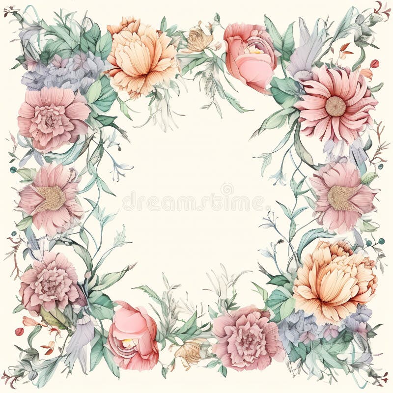 Cute Garden Whimsy Floral Frame Watercolor Stock Illustration ...