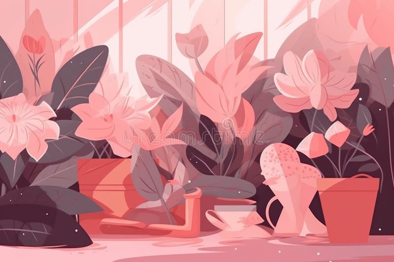 Cute Gardening Pink Concept Image Generative AI Stock Illustration ...