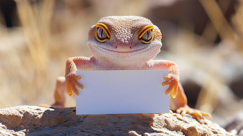 Cute Gecko Holding Blank Sign Stock Illustration - Illustration of ...