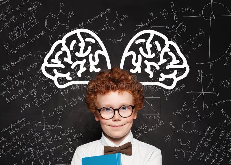 Cute Genius. Girl Genius Brown Background. Genius Little Child Hold Pen ...