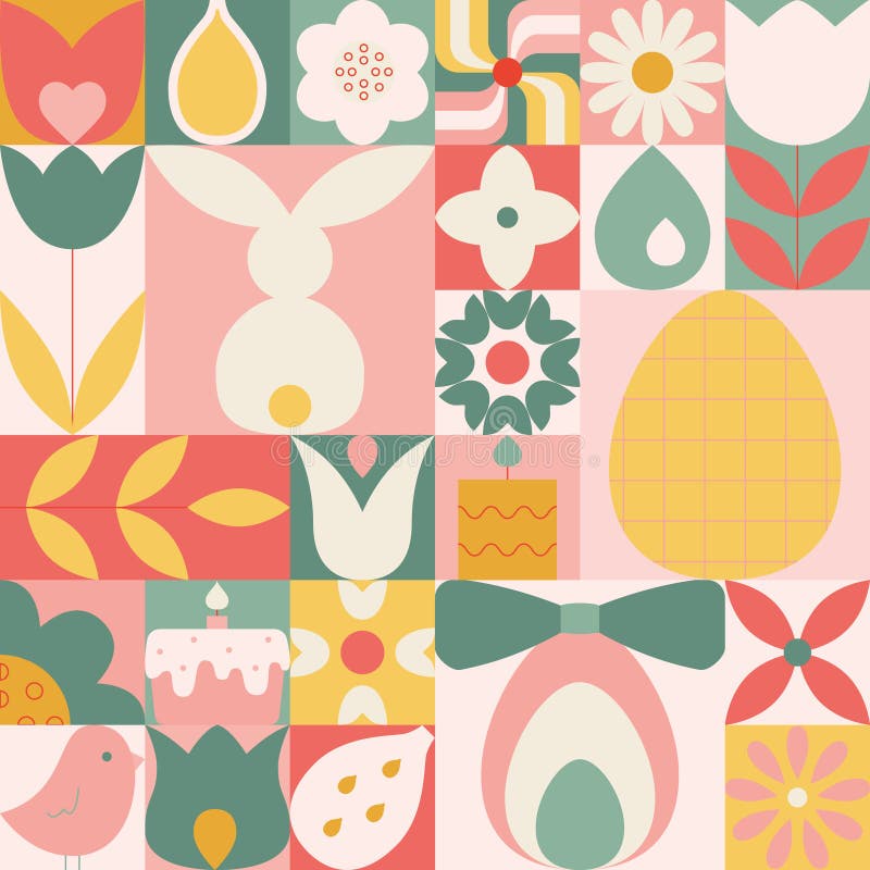 Cute Geometric Easter Seamless Pattern. Abstract Flat Vector Holiday ...