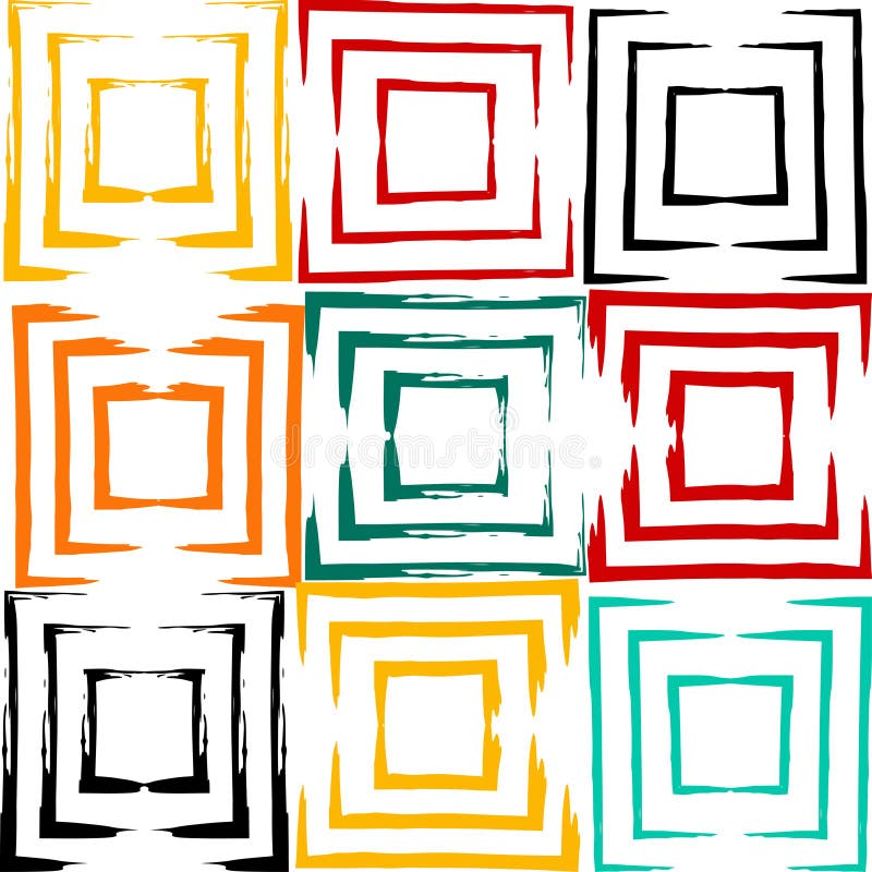 Cute Geometric Seamless Pattern. Brush Strokes, Squares. Hand Drawn ...