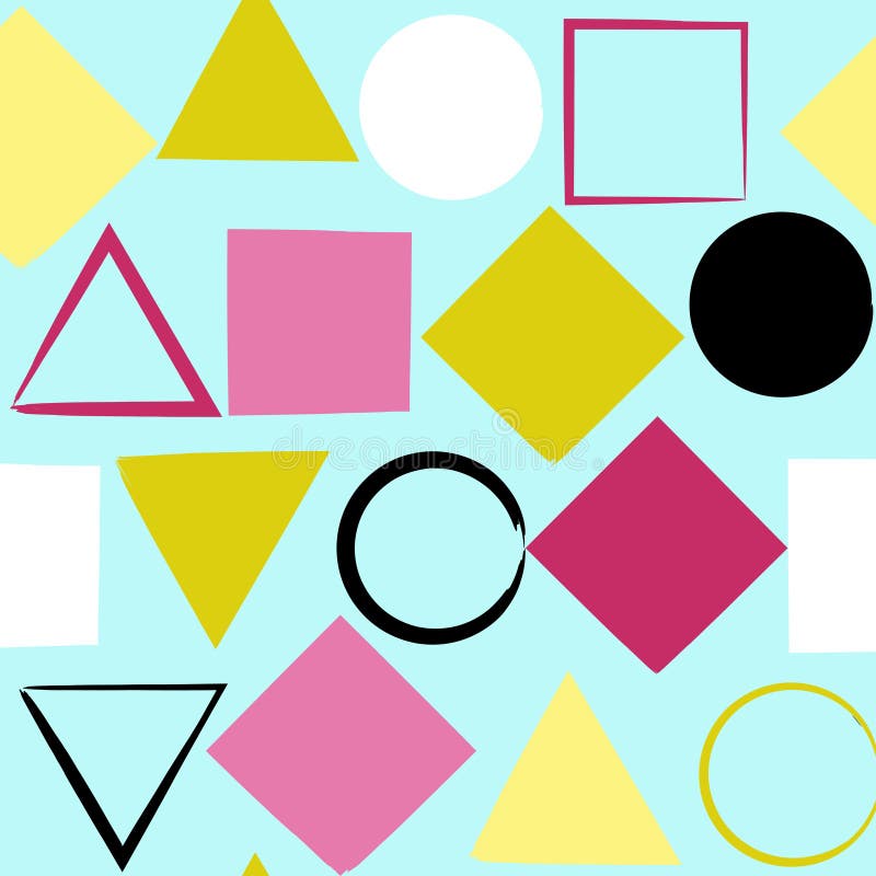 Cute Geometric Seamless Pattern. Brush Strokes, Triangles, Circles and ...