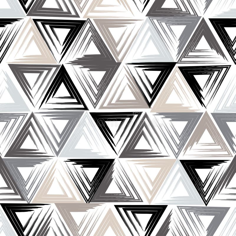 Cute Geometric Seamless Pattern. Brush Strokes, Triangles. Hand Drawn ...