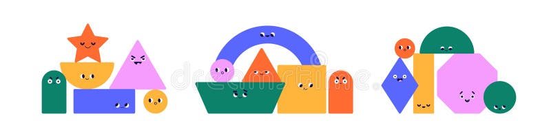 Cute Geometry Characters. Geometric Shapes Teams Set. Funny Figures ...