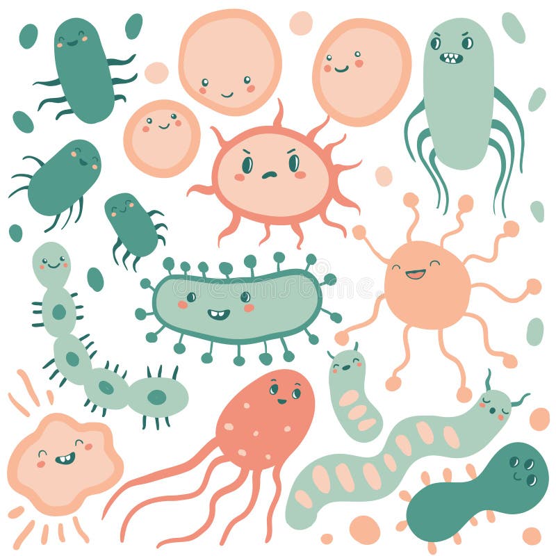 Cute Germ Characters Collection Stock Vector - Illustration of care ...