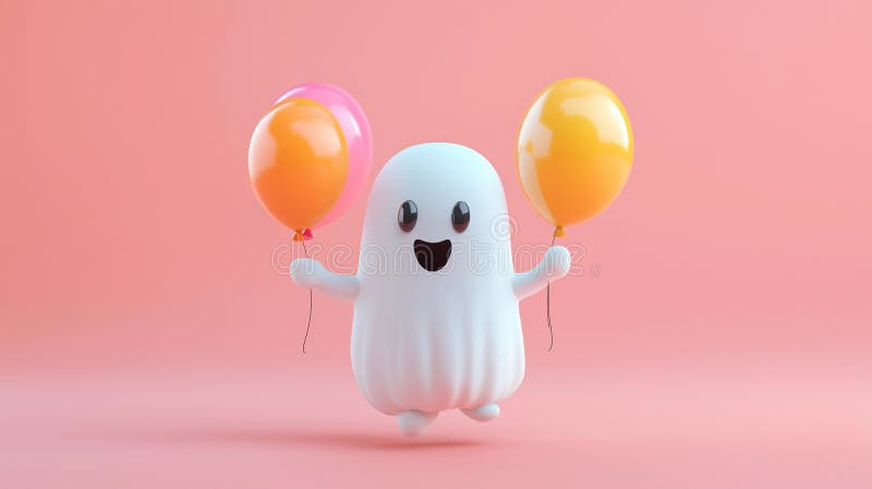 Cute ghost with balloons stock illustration. Illustration of joyful ...