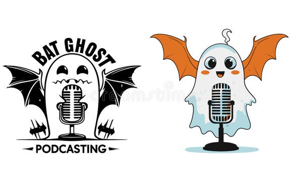 Cute Ghost with Bat Wings and Microphone Illustration Stock Vector ...