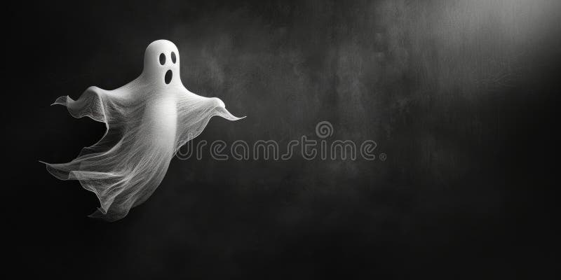 A Cute Ghost on a Black Background. a Halloween Postcard Stock Photo ...