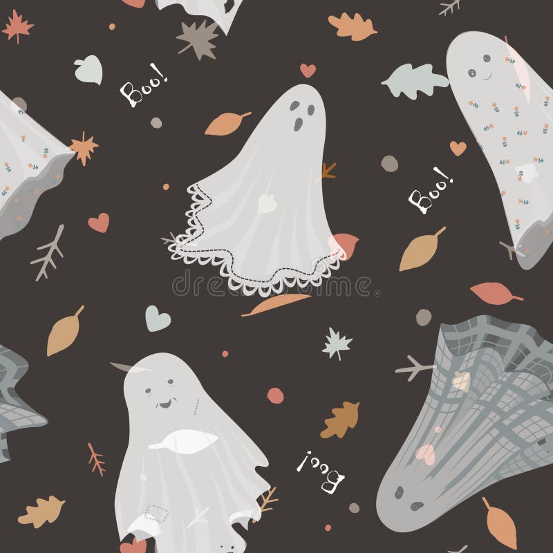 Cute Ghost Boo Holiday Character Seamless Pattern. Vector Halloween ...