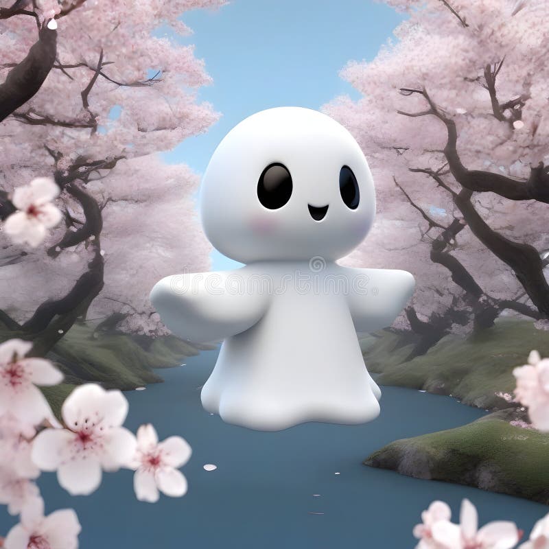 A Cute Ghost in the Woods of Cherry Blossom. AI-Generated. Stock ...