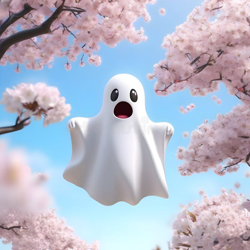 A Cute Ghost in the Woods of Cherry Blossom. AI-Generated. Stock ...