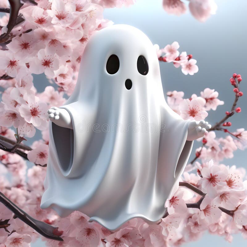 A Cute Ghost in the Woods of Cherry Blossom. AI-Generated. Stock ...