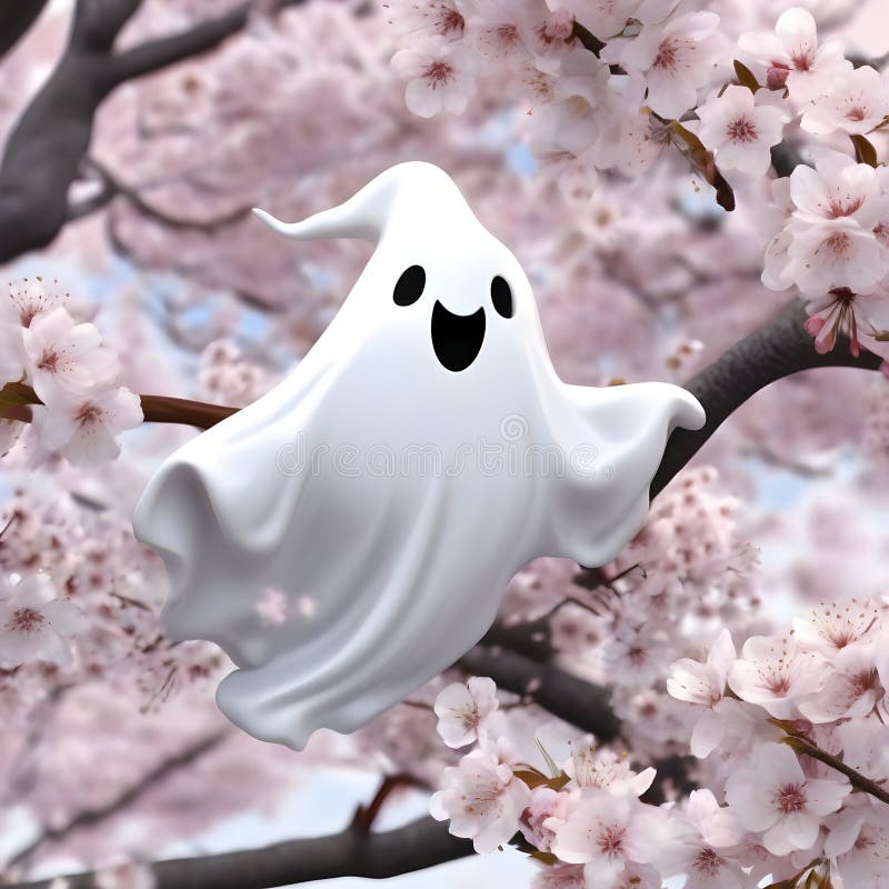 A Cute Ghost in the Woods of Cherry Blossom. AI-Generated. Stock ...