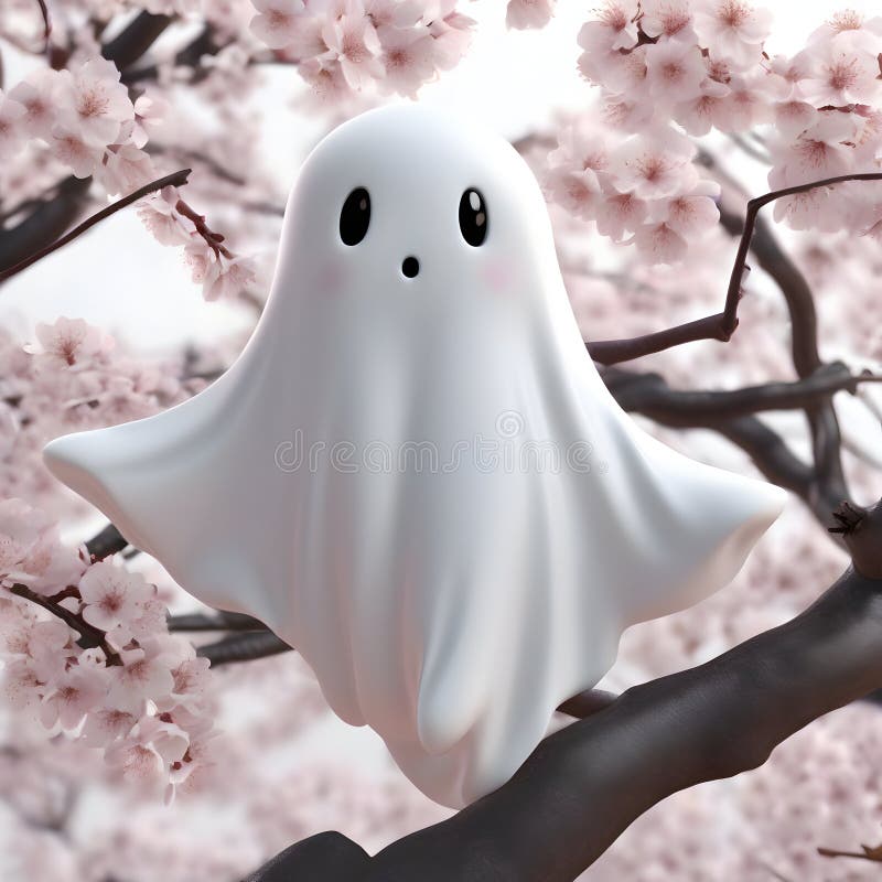 A Cute Ghost in the Woods of Cherry Blossom. AI-Generated. Stock ...