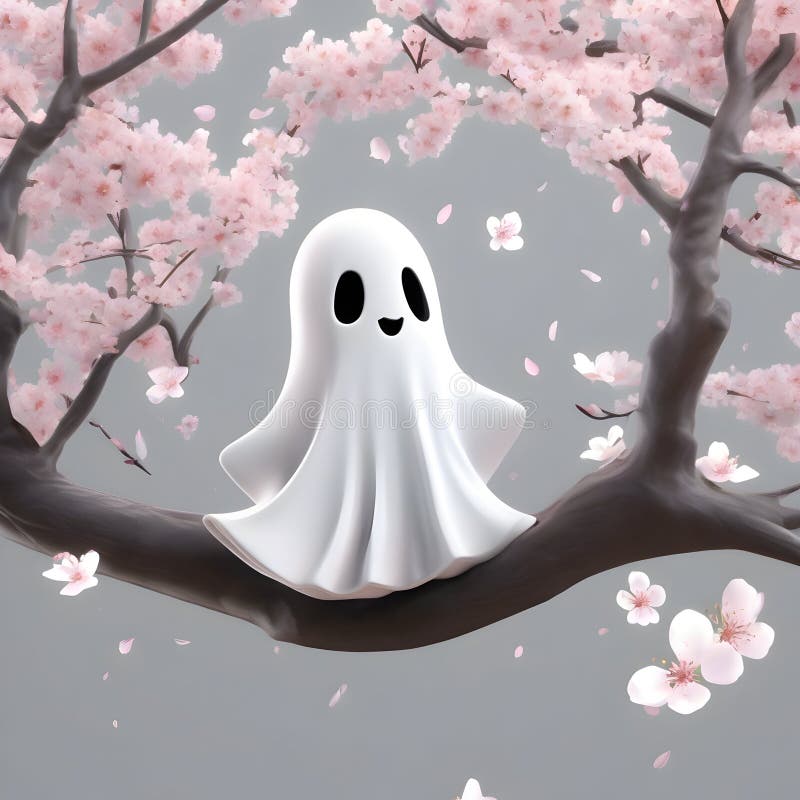 A Cute Ghost in the Woods of Cherry Blossom. AI-Generated. Stock ...