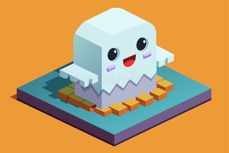 Cute Ghost Cartoon Character Standing on a Piece of Paper in ...