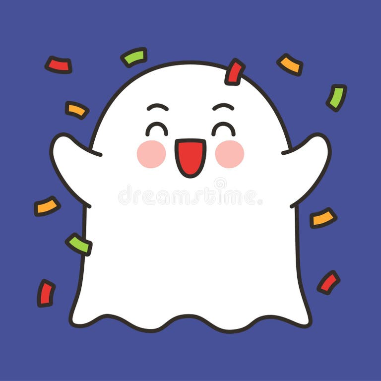 Cute Ghost Celebration Emote Vector Throwing Confetti on Blue ...