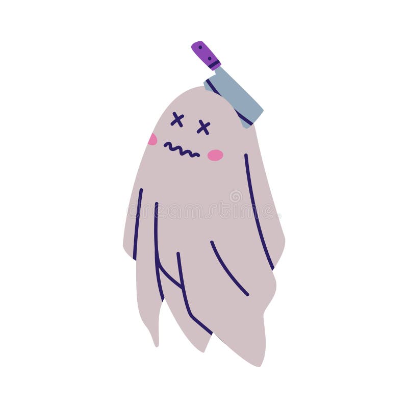 Cute Ghost Character As Flying Poltergeist Creature with Knife Blade in ...