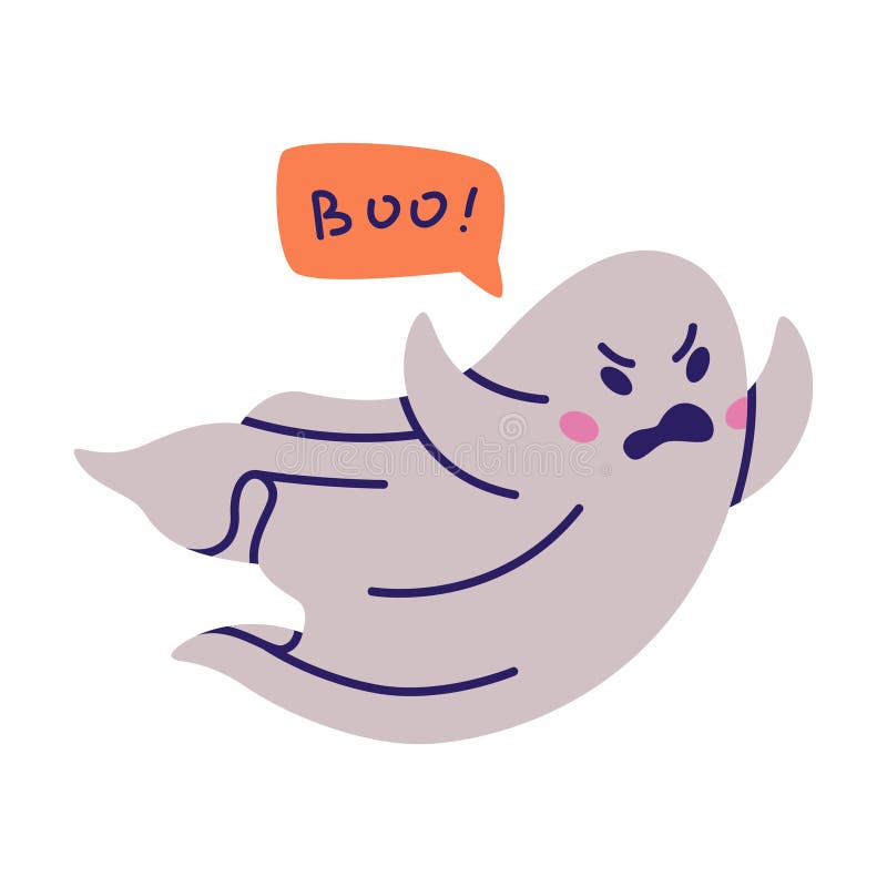 Cute Ghost Character As Flying Poltergeist Creature Say Boo Vector ...