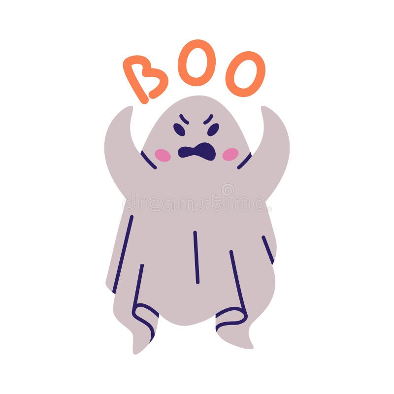 Cute Ghost Character As Flying Poltergeist Creature Say Boo Vector ...