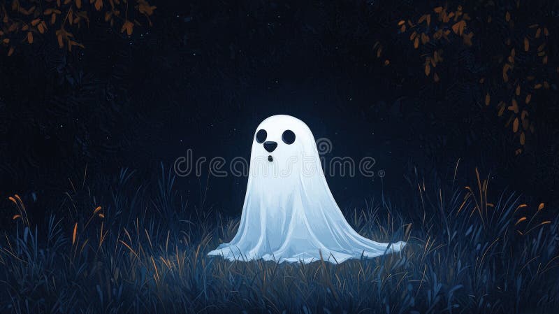 Cute Ghost Character in a Dark Forest Setting Whimsical and Playful ...