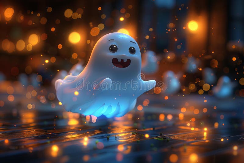 A Cute Ghost Character Floating in the Air, Multiple Small Ghosts in ...