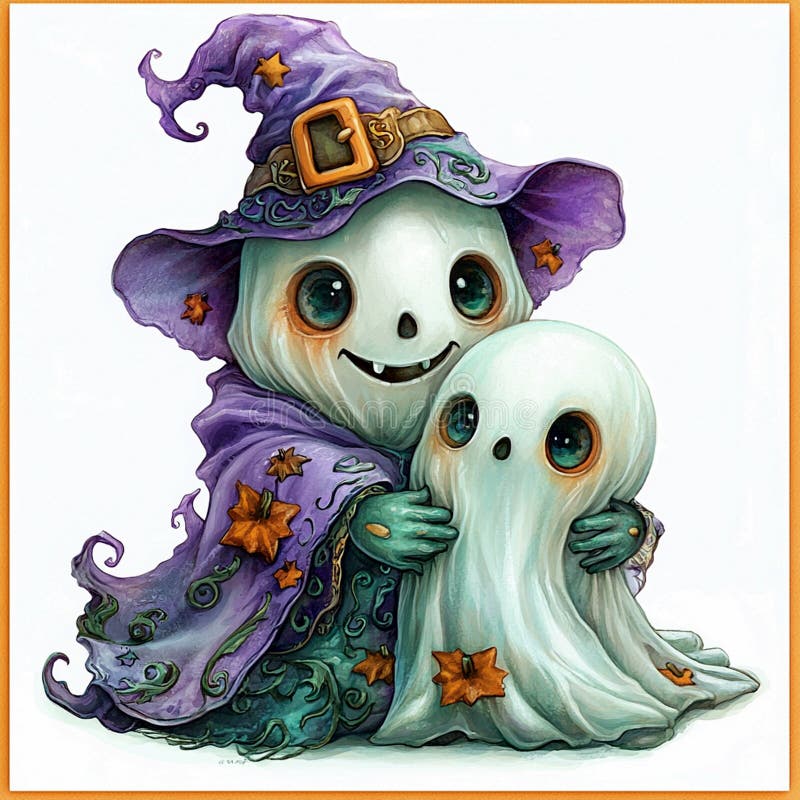A Cute Ghost Character and a Friendly Witch in Whimsical Attire ...