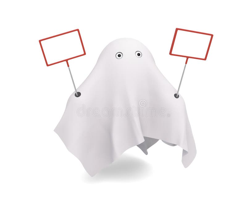 A Cute Ghost with Couple of Signs Stock Illustration - Illustration of ...