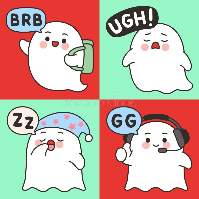 Cute Ghost Emotes Set with BRB Gesture, Ugh Expression, Sleeping Ghost ...