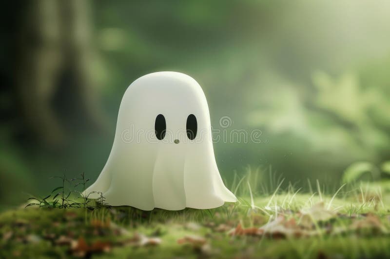 Cute Ghost in Enchanted Forest Stock Illustration - Illustration of ...