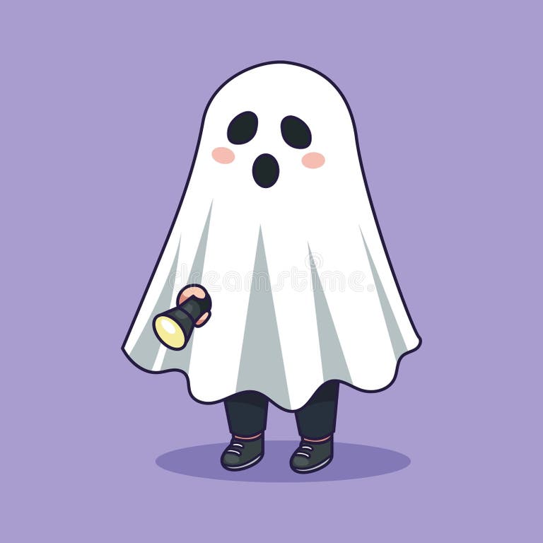 Cute Ghost with Flashlight Halloween . Stock Vector - Illustration of ...