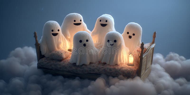 Cute Ghost Friends on a Cloud Stock Illustration - Illustration of ...