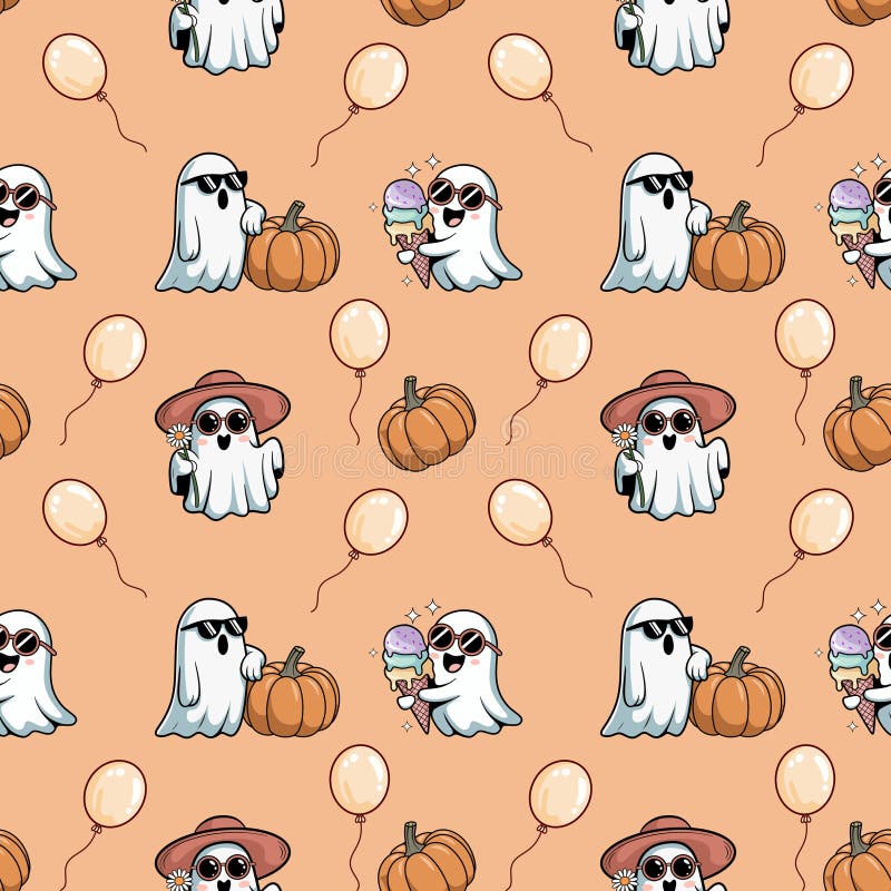 Cute Ghost in Halloween Seamless Pattern Stock Vector - Illustration of evil, cartoon: 390830382