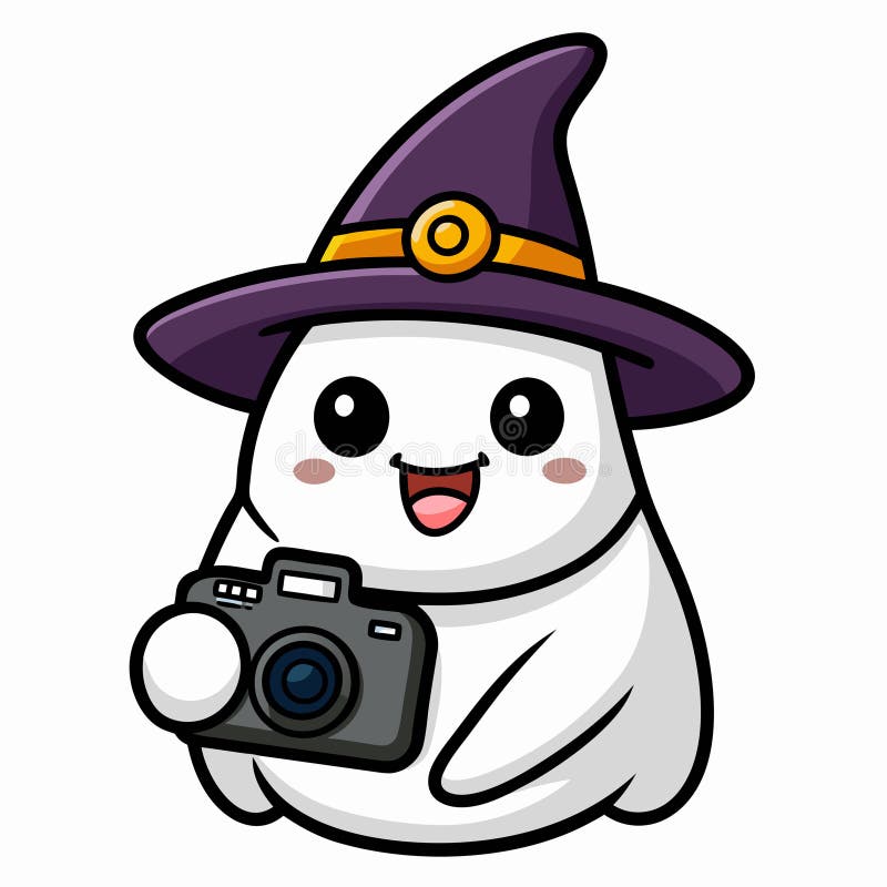 A Ghost is Happily Holding a Camera while Wearing a Pointy Witch Hat ...