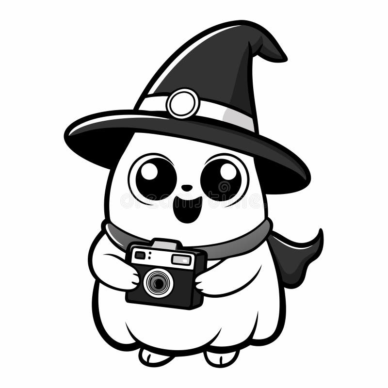 A Ghost is Happily Holding a Camera while Wearing a Pointy Witch Hat ...